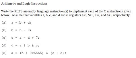 Solved Arithmetic And Logic Instructions Write The Mips