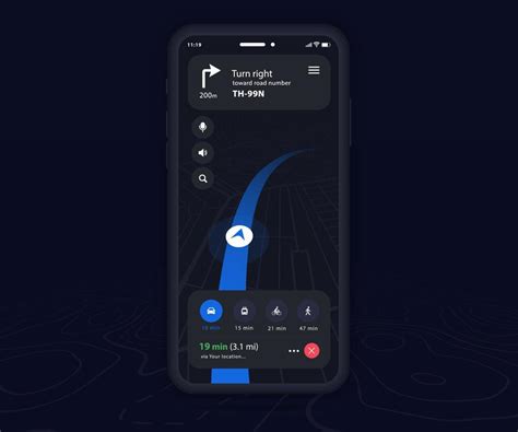 Smartphone Map Gps Navigation App Dark Mode Ux Ui Concept Mobile Map