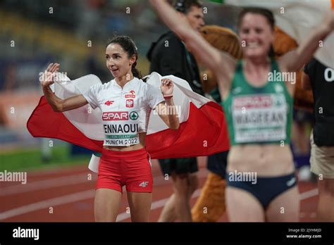 Sofia Ennaoui With Her Countrys Flag At The European Athletics