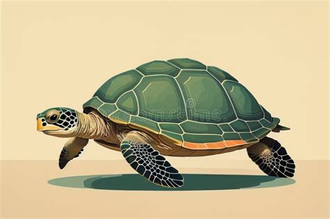 Illustration Of A Turtle On A Green Background In Cartoon Style Ai Generative Stock Photo