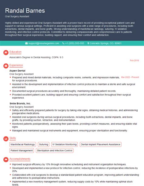 Oral Surgery Assistant Resume Template Resumegemini Online Resume