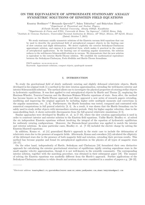 Pdf On The Equivalence Of Approximate Stationary Axially Symmetric Solutions Of Einstein Field