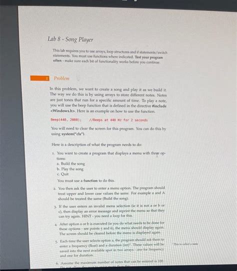 solved lab 8 song player this lab requires you to use