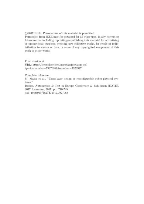 Pdf Cross Layer Design Of Reconfigurable Cyber Physical Systems