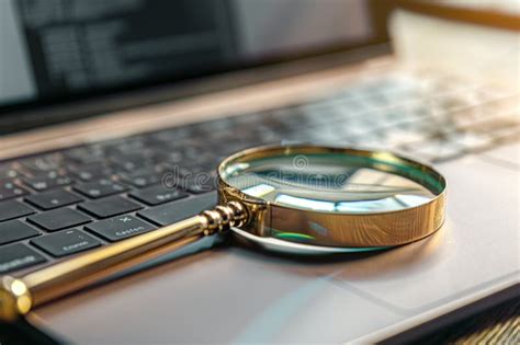 A Magnifying Glass Lies On The Keyboard Of A Modern Laptop Stock Image Image Of Technology