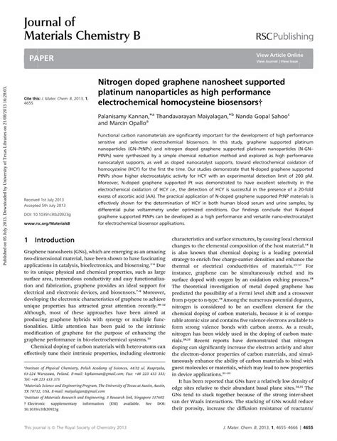 Pdf Nitrogen Doped Graphene Nanosheet Supported Platinum Nanoparticles As High Performance