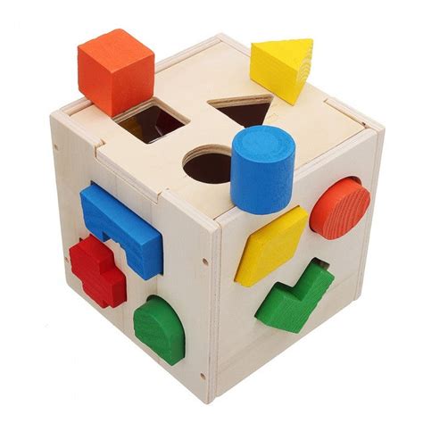 Wooden Geometric Shape Sorting Cube Box Mgt Toys