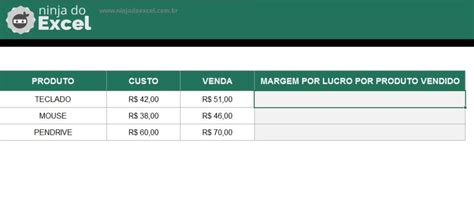 como calcular a margem de lucro de produto no excel ninja do excel