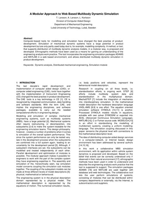 Pdf A Modular Approach To Web Based Multibody Dynamic Simulation