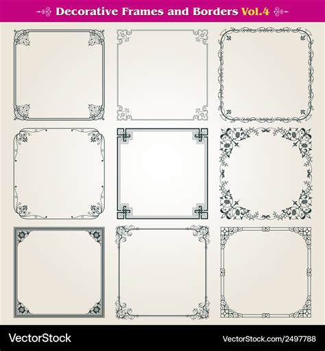 Decorative Square Frames And Borders Set 4 Vector Image
