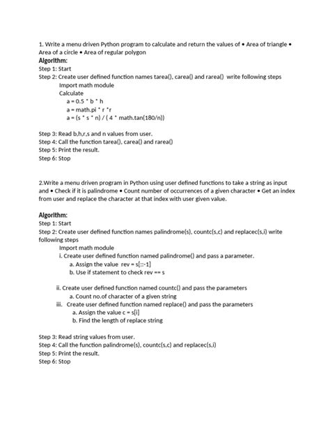 alogorithm for python record programs pdf