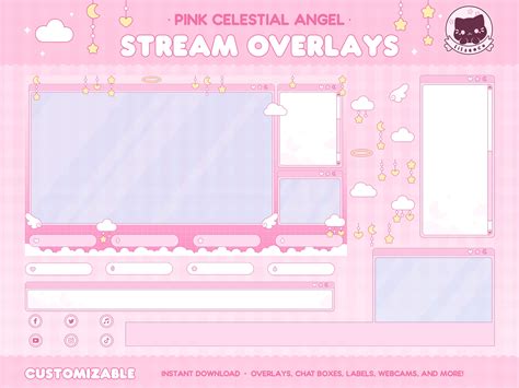 Celestial Angel Overlay Set Twitch Webcams Overlays Stream Pack Game Borders Cloudy Pink