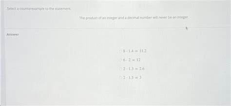 solved select a counterexample to the statement the product