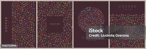 포스터 용 커피 원두 전단지 배너 초대장 레스토랑 또는 카페 메뉴 디자인을위한 템플릿이있는 현대적인 수직 카트의 벡터 세트 일러스트레이션에 대한 스톡 벡터 아트 및 기타