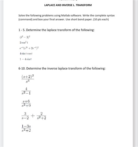 Solved LAPLACE AND INVERSE L TRANSFORMSolve The Following Chegg