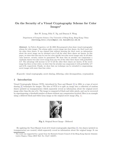 pdf on the security of a visual cryptography scheme for color images
