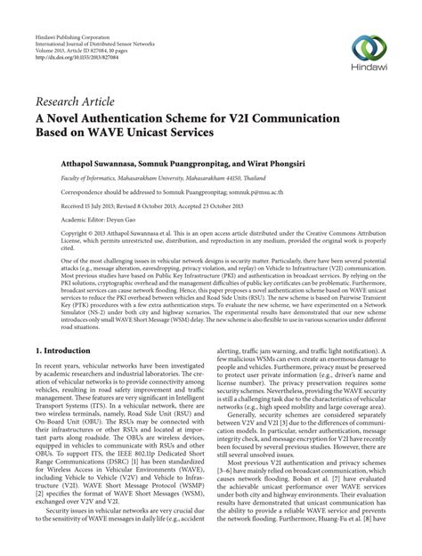 Pdf A Novel Authentication Scheme For V2i Communication Based On Wave Unicast Services
