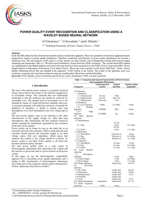 Pdf Power Quality Event Recognition And Identification Using A Wavelet