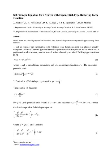 schrödinger equation for a system with exponential type restoring force