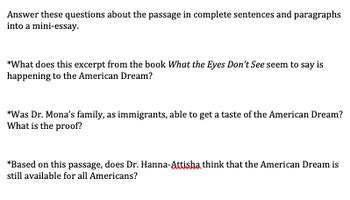 What The Eyes Dont See Novel American Dream Writing Prompt By Trevor