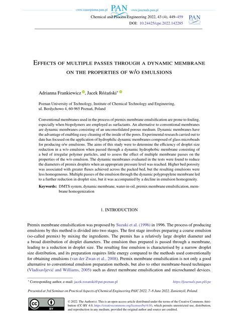 Pdf Effects Of Multiple Passes Through A Dynamic Membrane On The