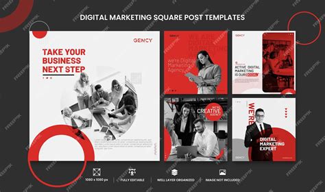 크리에이 티브 디지털 비즈니스 마케팅 광장 전단지 소셜 미디어 마케팅 포스트 템플릿 세트 프리미엄 벡터