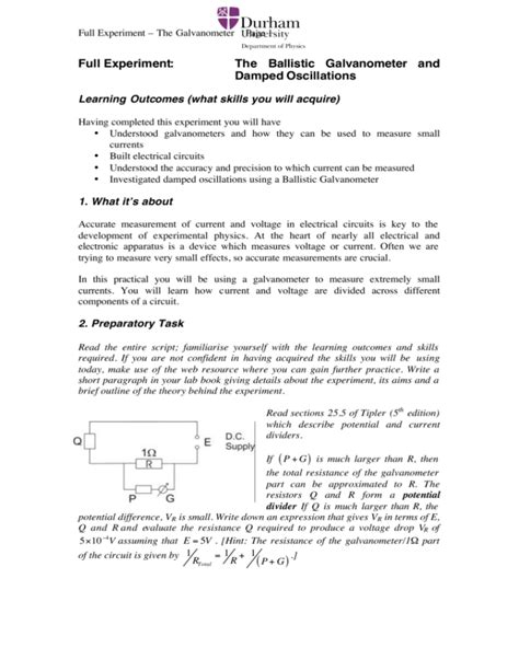 Galvanometer And Damped Oscillations Lab Experiment