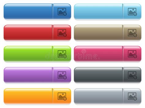 Protected Image Icons On Color Glossy Rectangular Menu Button Stock