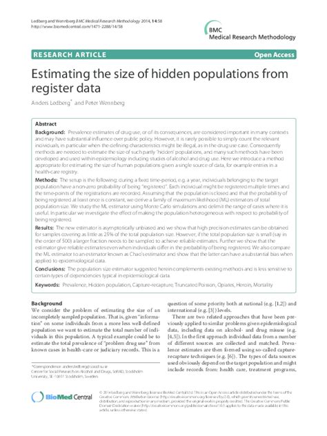Pdf Estimating The Size Of Hidden Populations From Register Data