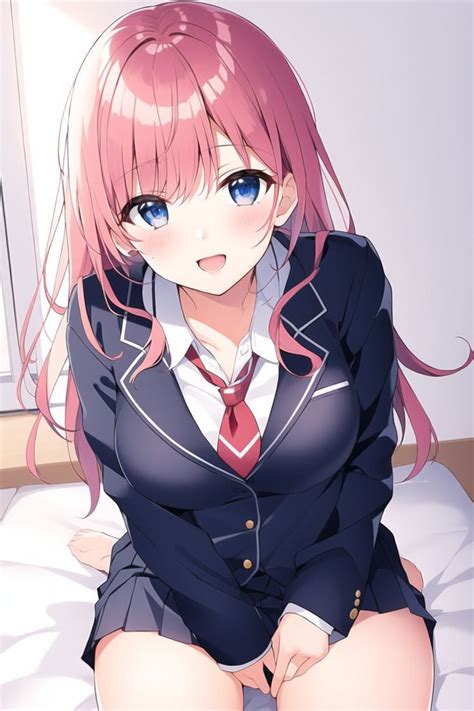 Аниме тянка сидит на коленках арт сгенерирован нейросетью Anime Manga Pink Hair