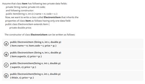 solved assume that class item has following two private data