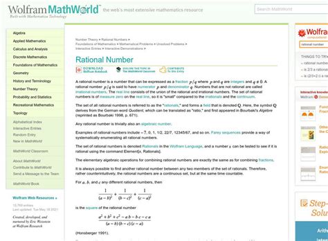 Wolfram Math World Rational Number Activity For 9th 10th Grade