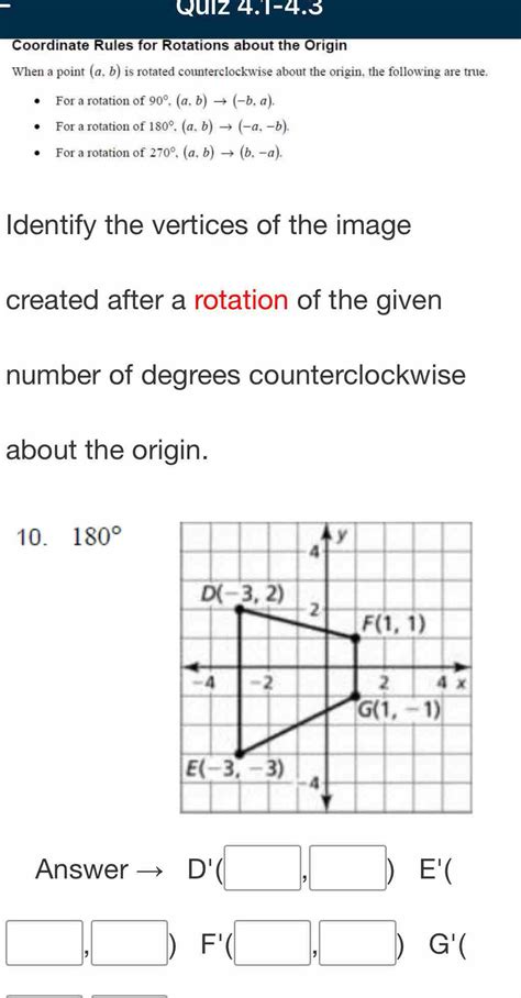 Solved Quiz 4 1 4 5 Coordinate Rules For Rotations About The Origin When A Point A B Is
