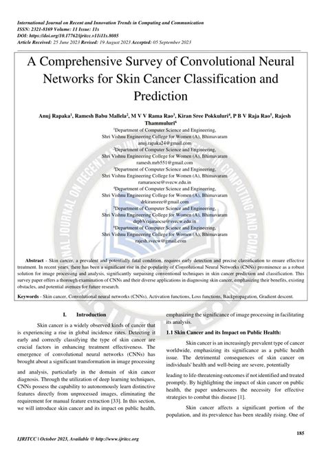 Pdf A Comprehensive Survey Of Convolutional Neural Networks For Skin Cancer Classification And