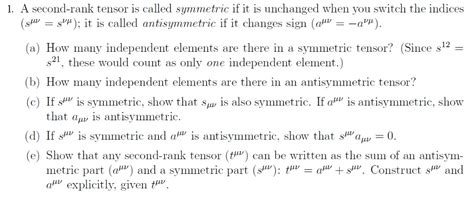 Solved Second Rank Tensor Is Called Symmetric If It Is