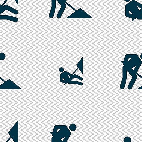 Geometrically Textured Seamless Pattern Of Road Repair And Construction Work Icon Sign In Vector