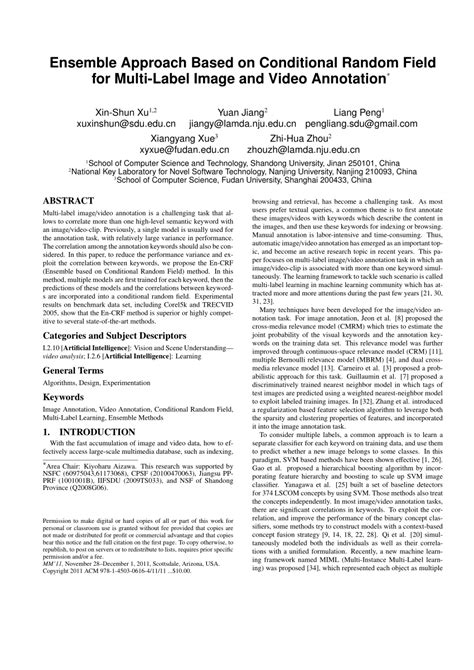 Pdf Ensemble Approach Based On Conditional Random Field For Multi Label Image And Video Annotation