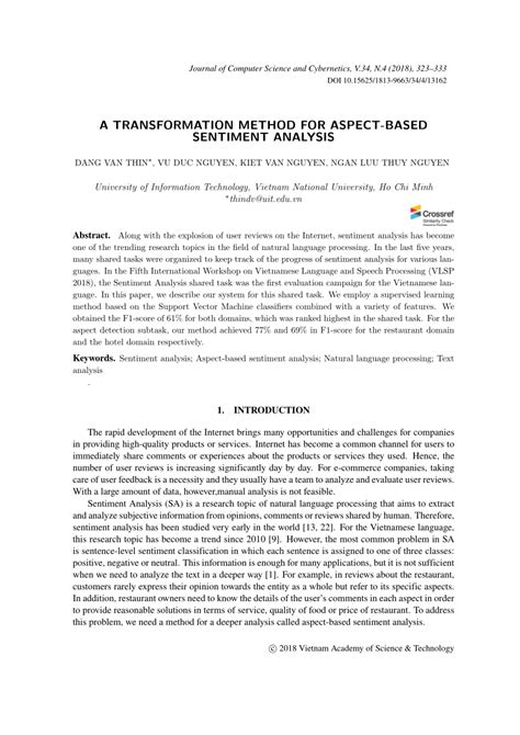 Pdf A Transformation Method For Aspect Based Sentiment Analysis