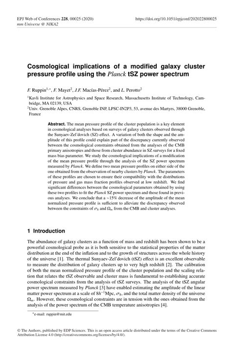 Pdf Cosmological Implications Of A Modified Galaxy Cluster Pressure Profile Using The Planck