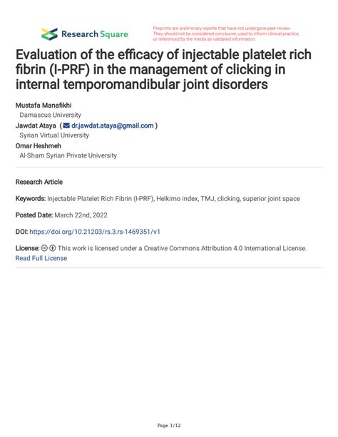 Pdf Evaluation Of The Efficacy Of Injectable Platelet Rich Fibrin I