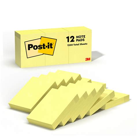 Notes 1 3 8 X 1 7 8 In 12 Sticky Notes Pads 100 Sheets Per Pad Canary Yellow