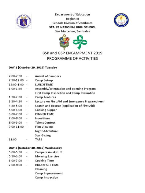 Bsp And Gsp Program Of Activities Pdf
