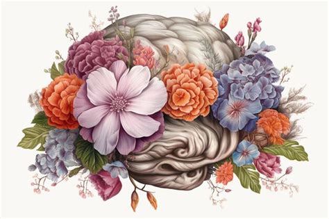 Premium Ai Image Brain With Flowers Illustration Creative Mind