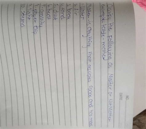 Classify The Following As Matter Or Not Matter Example Table Matter