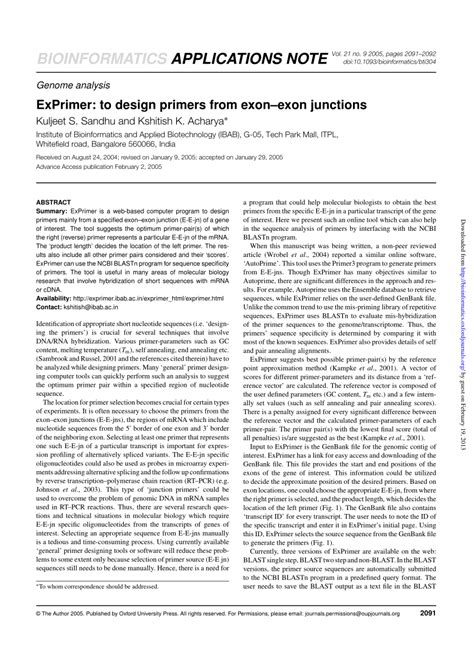 PDF ExPrimer To Design Primers From Exon Exon Junctions