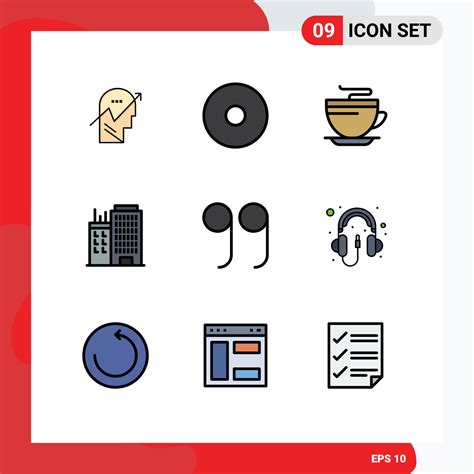 Set Of 9 Vector Filledline Flat Colors On Grid For Audio Close Coffee