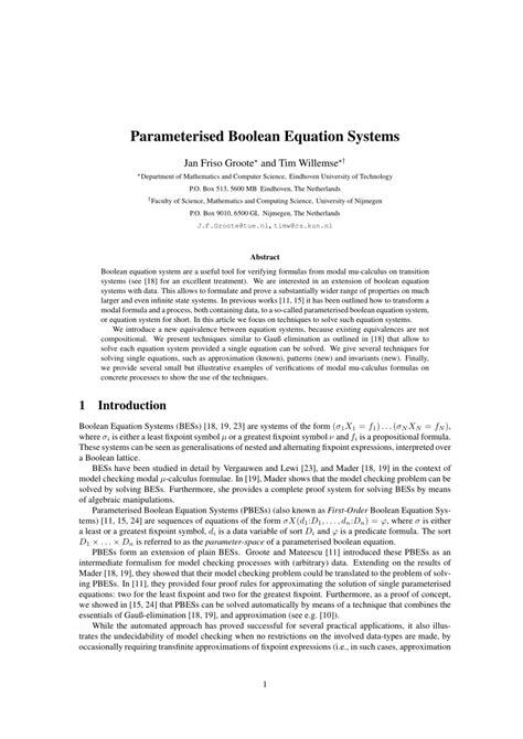pdf parameterised boolean equation systems