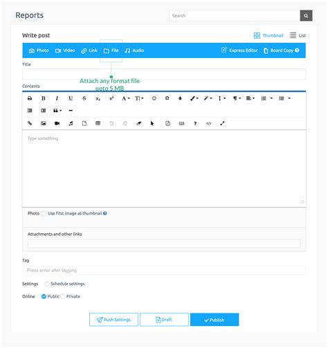 File Attachment In Editor To Upload Reports E Paper E Magazines Instruction Manual Etc