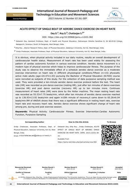 Pdf Acute Effect Of Single Bout Of Aerobic Dance Exercise On Heart Rate