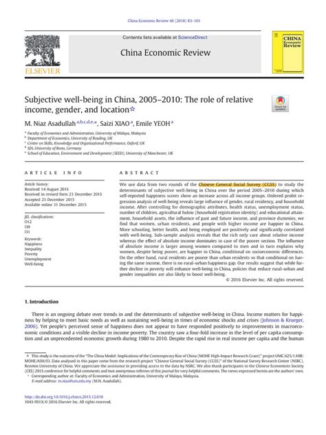 Subjective Well Being In China 20052010 The Role Of Relative Income